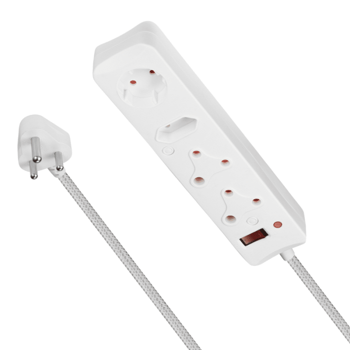 Switched 4 Way Medium Surge Multiplug 3M Braided cord White — Network ...