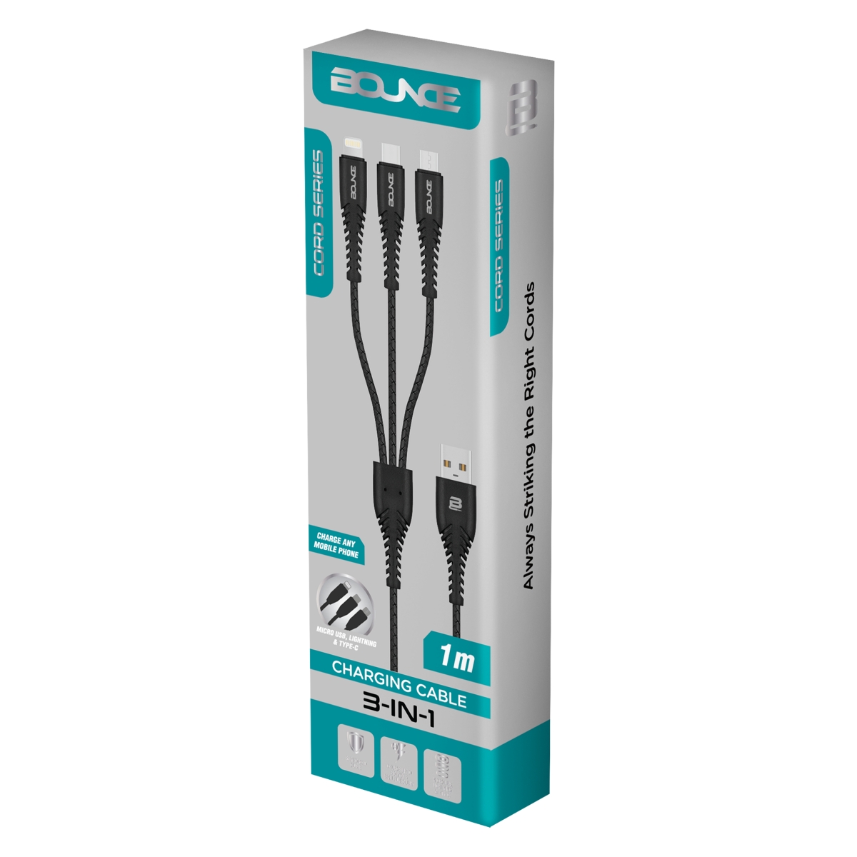 Bounce Cord series 3 in 1 charge cable 1m - black — Network Computer ...